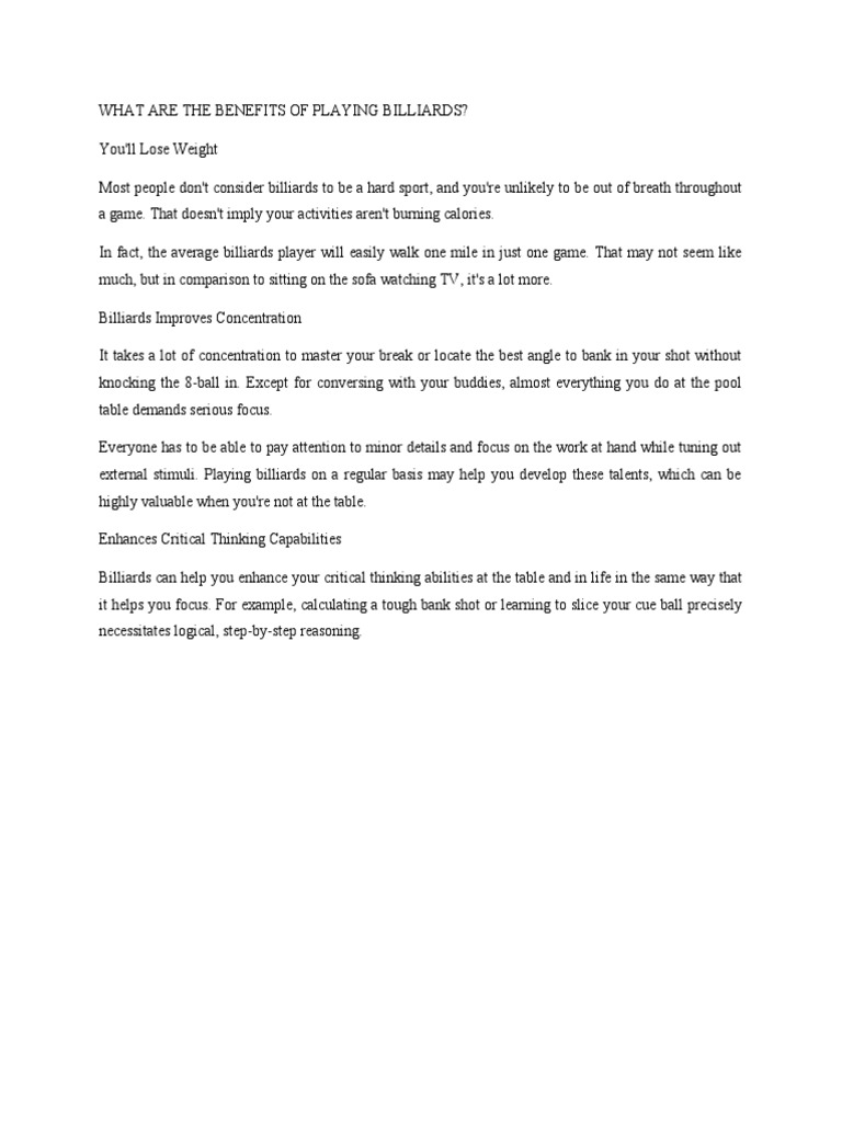 What Are The Benefits of Playing Billiards | PDF