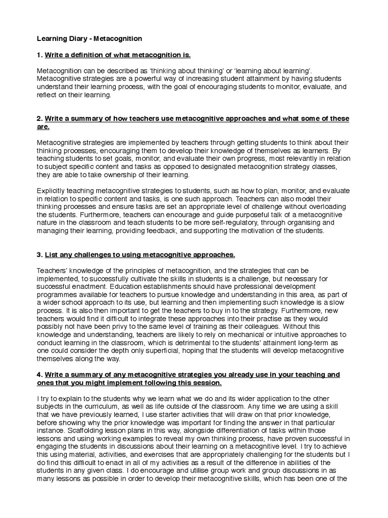 Learning Diary - Metacognition | PDF | Career & Growth