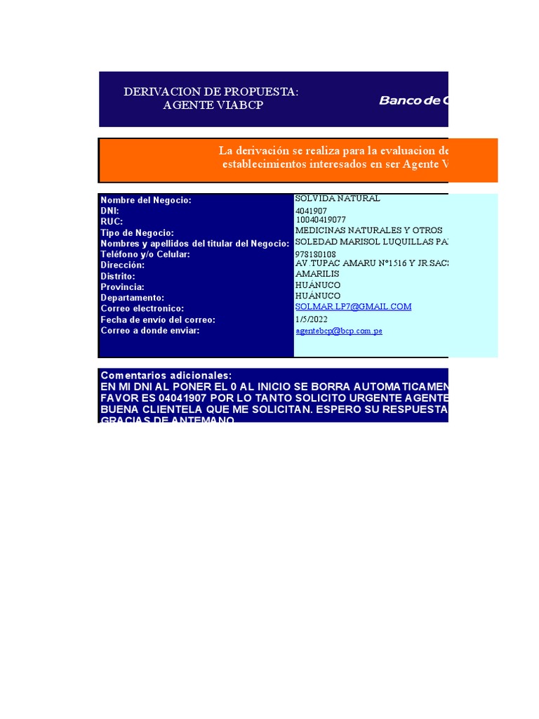 Formulario Agente BCP RELLENADO... Apto | PDF