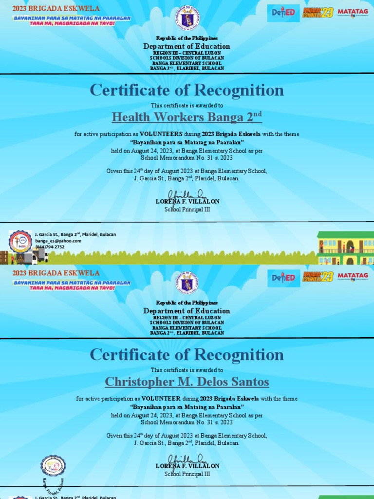 BE Certificates-Volunteers | PDF | Philippines