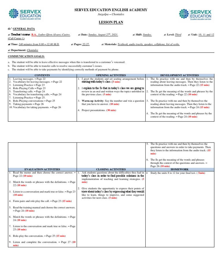 Call Center English Lesson Plan | PDF