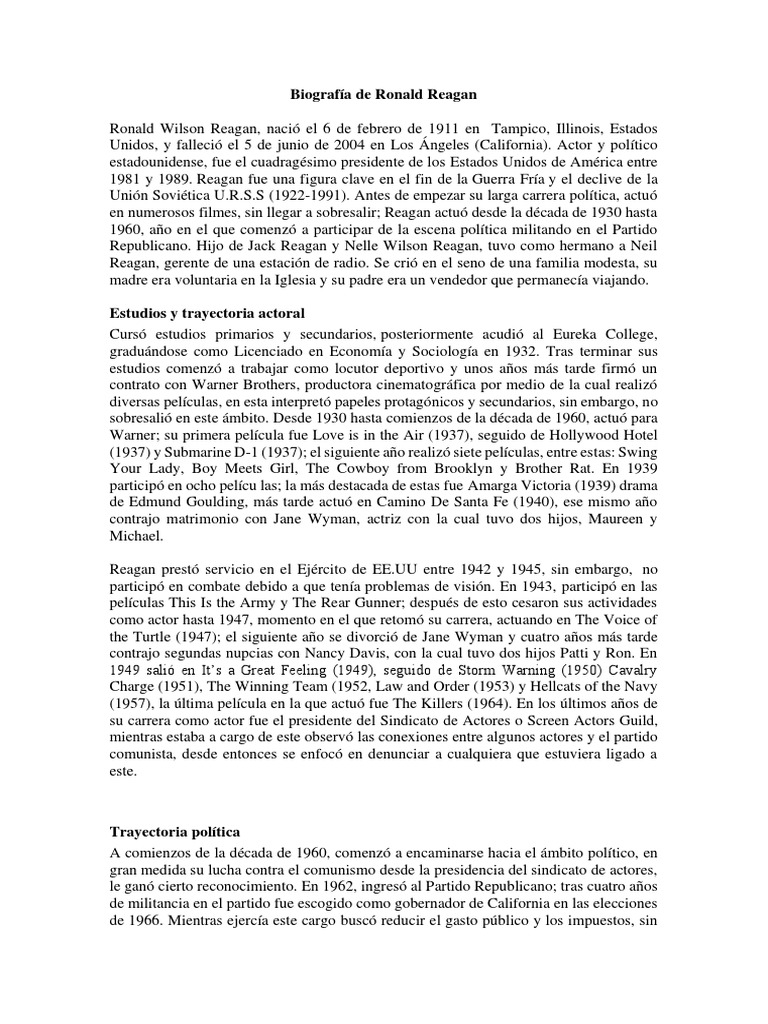 Biografía de Ronald Reagan | PDF | Política