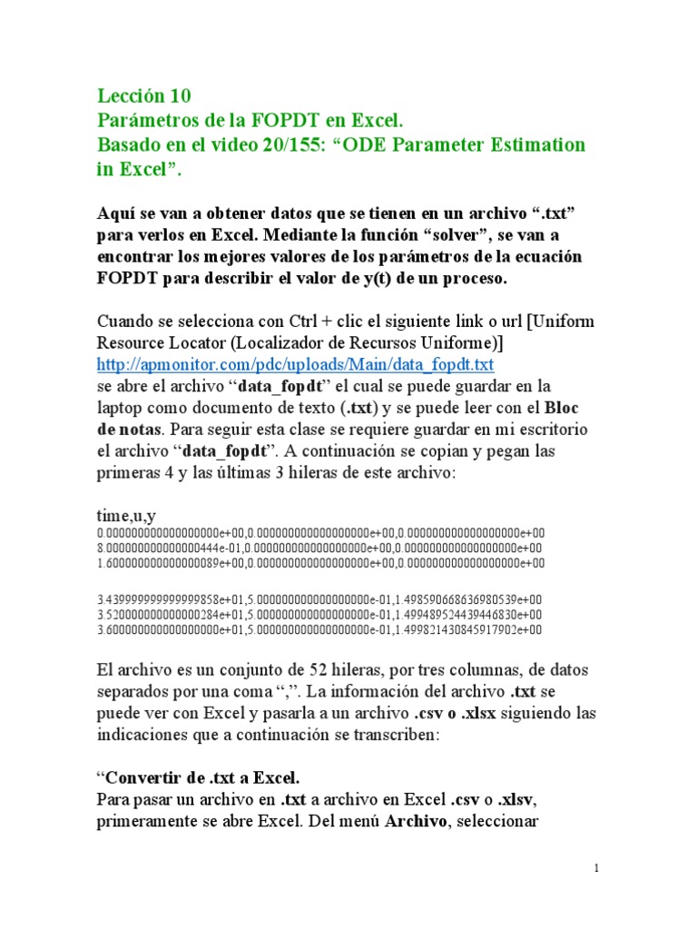 10 Ajuste en Excel de Los Parámetros FOPDT | PDF | Microsoft Excel ...