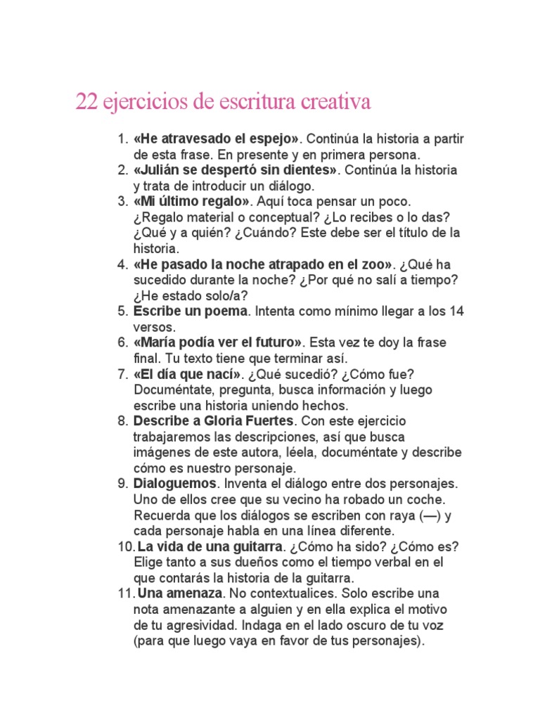 Ejercicios de Escritura Creativa | PDF