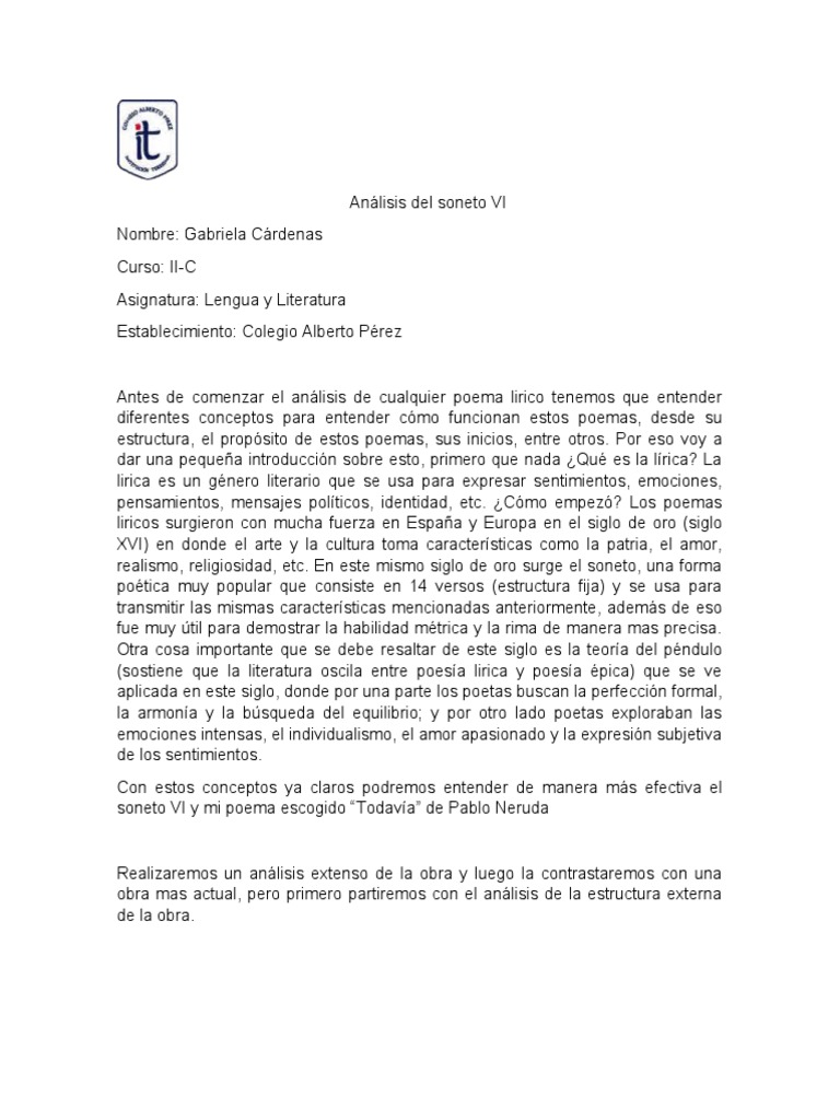 Análisis Del Soneto VI | PDF | Poesía