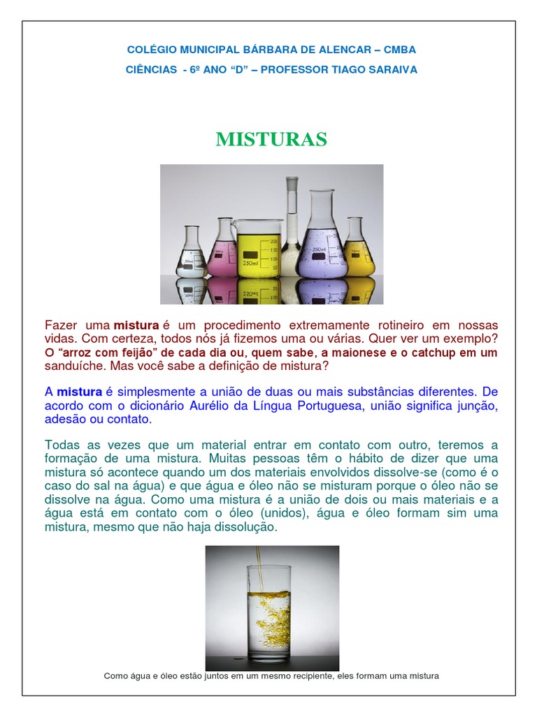 Misturas e Subst - 6º | PDF | Mistura | Química Física