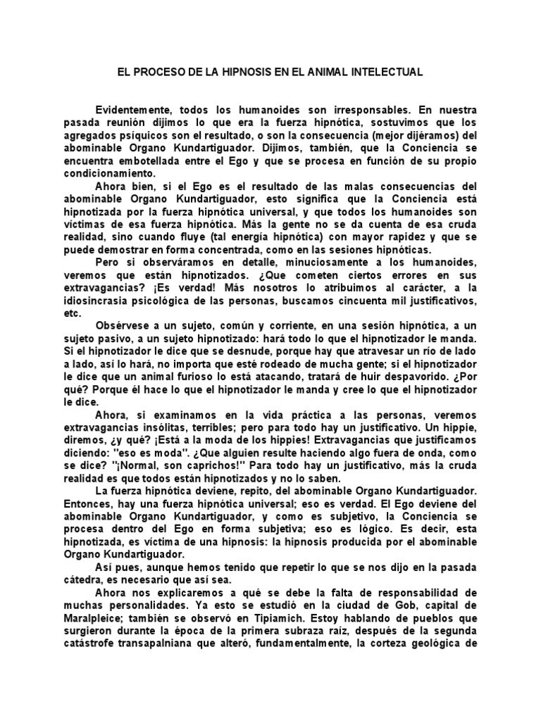 El Proceso de La Hipnosis en El Animal Intelectual | PDF | Hipnosis | Mente