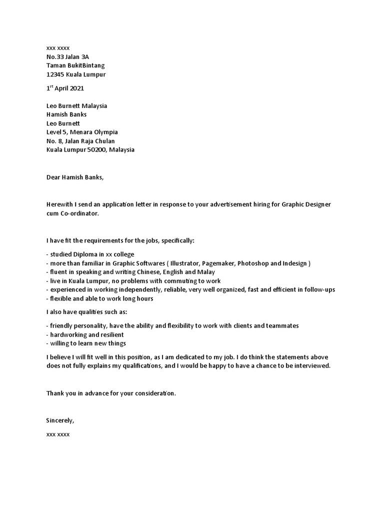 Graphic Designer Job Application Letter | PDF