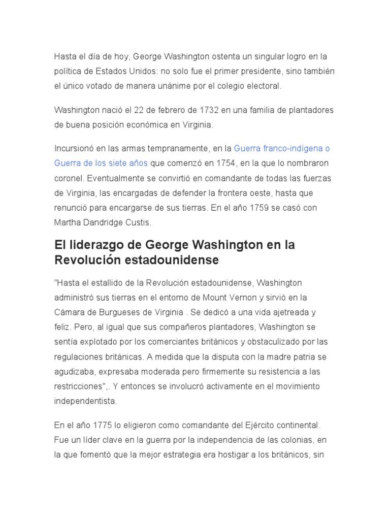 Legado de George Washington en EE.UU. | PDF | George Washington | Gobierno