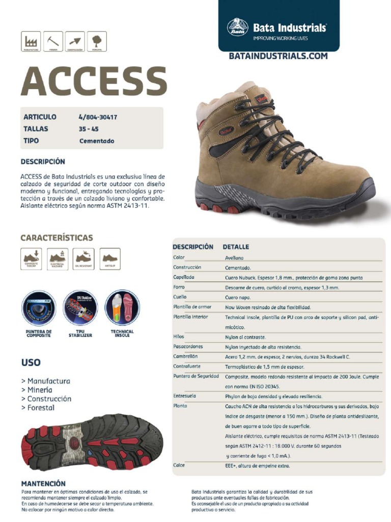 Ficha-tecnica-Bota-Access-Bata-Industrials | PDF