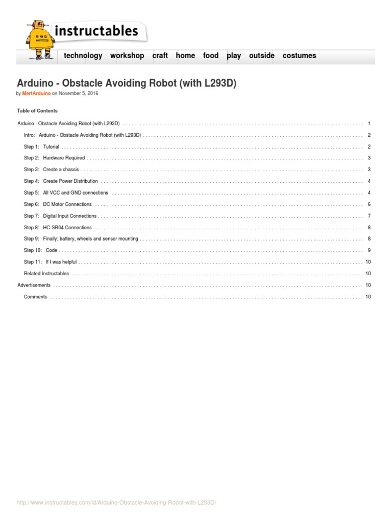 Arduino Obstacle Avoiding Robot With L293D | PDF