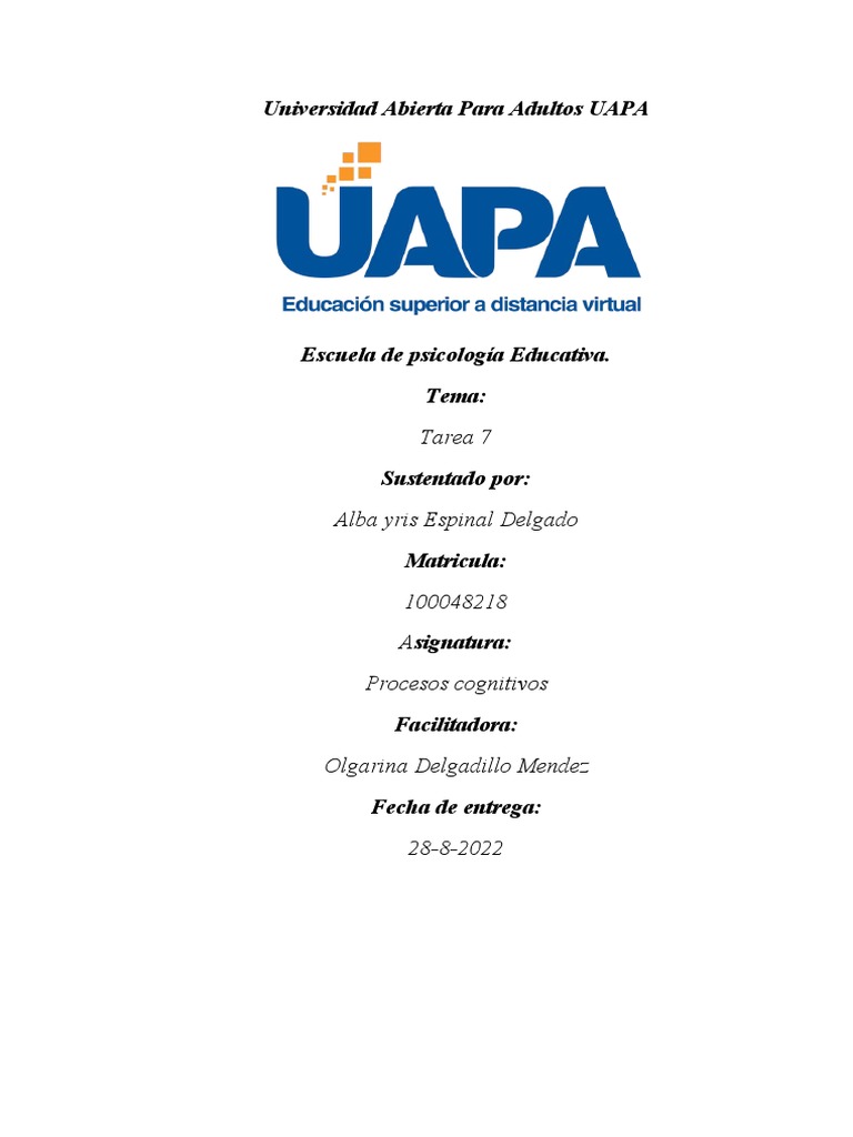Tarea#7 Procesos Cognitivos | PDF Tarea#7 Procesos Cognitivos | PDF