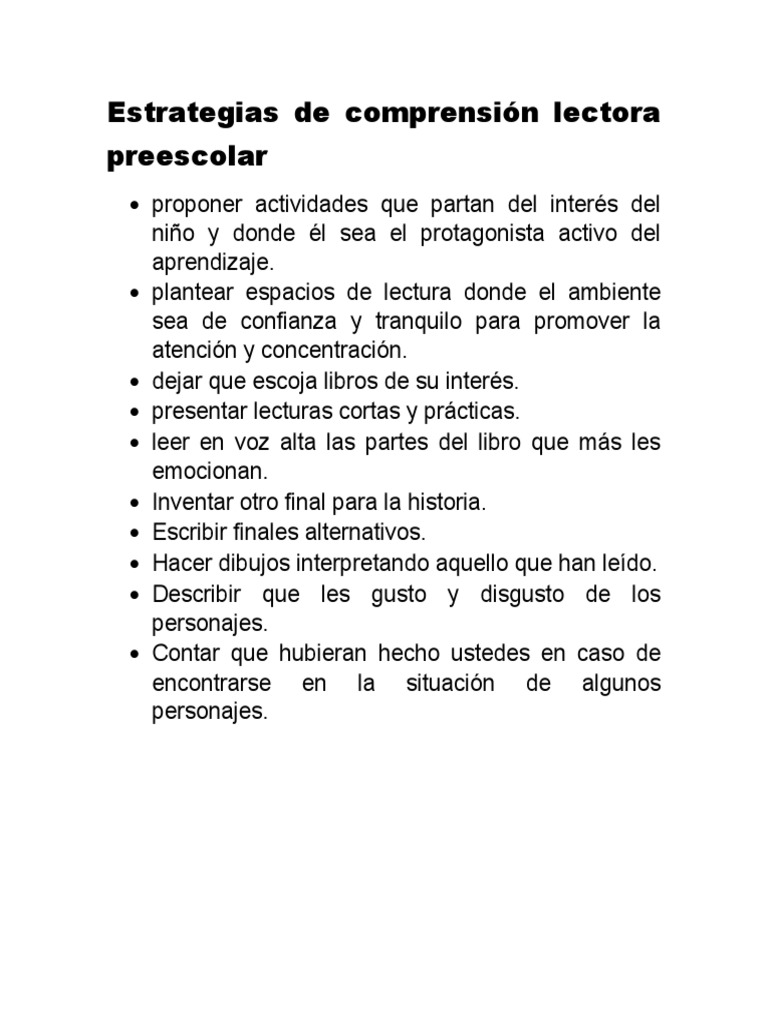 Estrategias de Comprensión Lectora Preescolar | PDF | Educación de la ...
