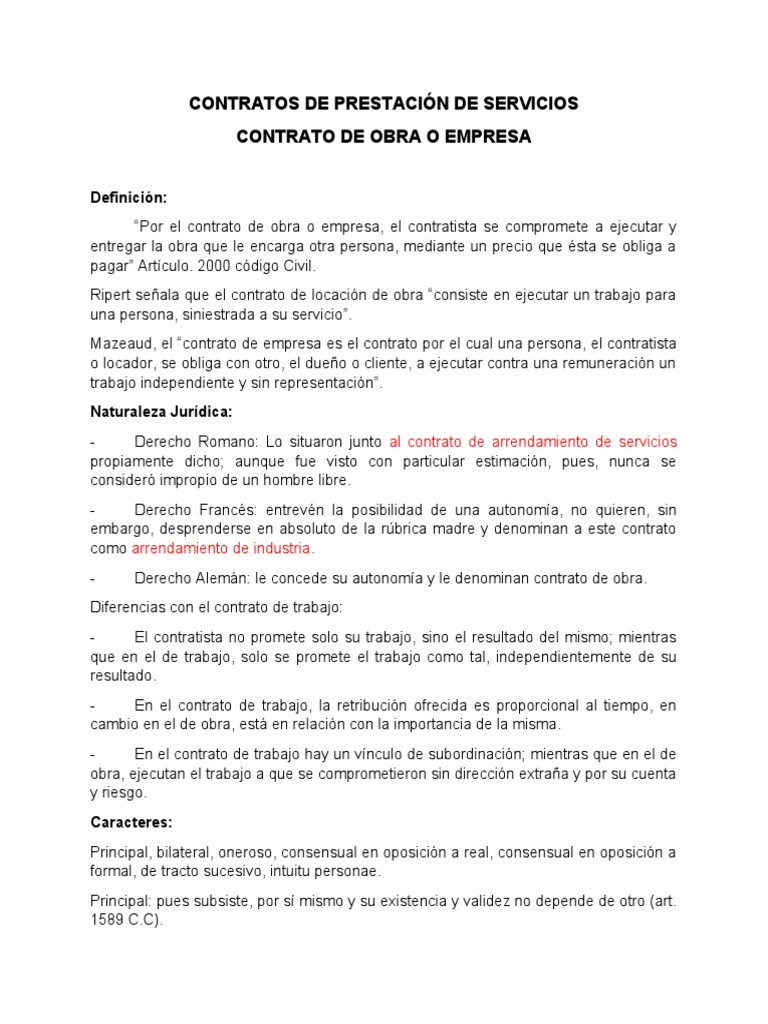 Contrato de Obra: Definición y Características | PDF