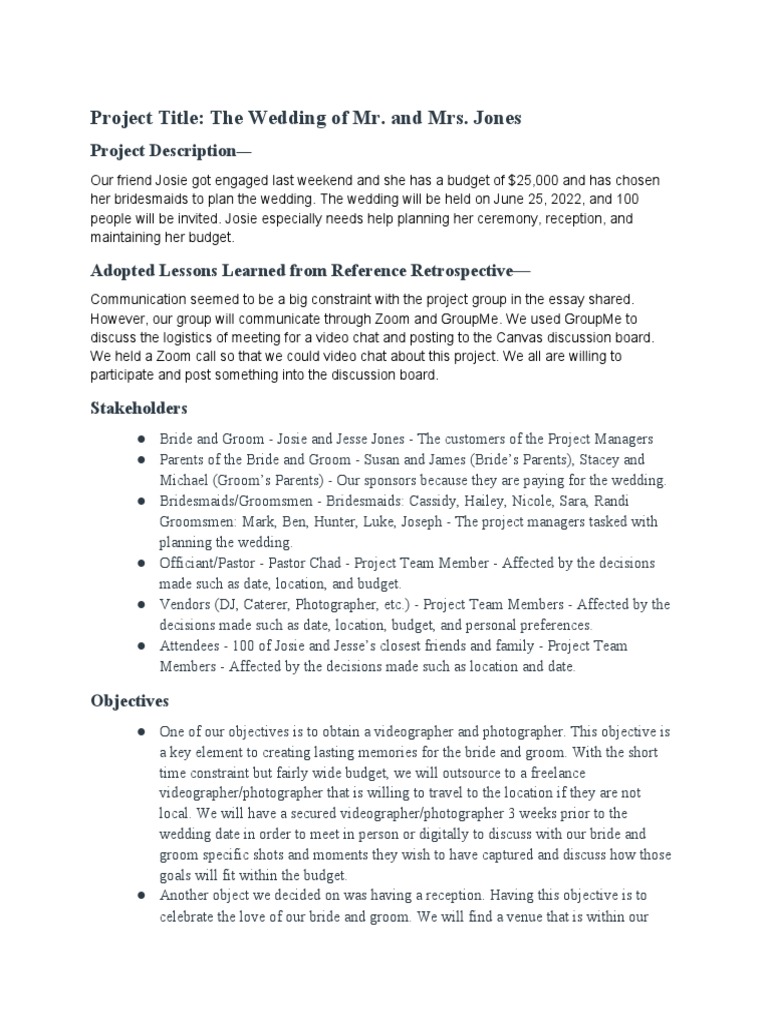 Wedding Project Plan | PDF