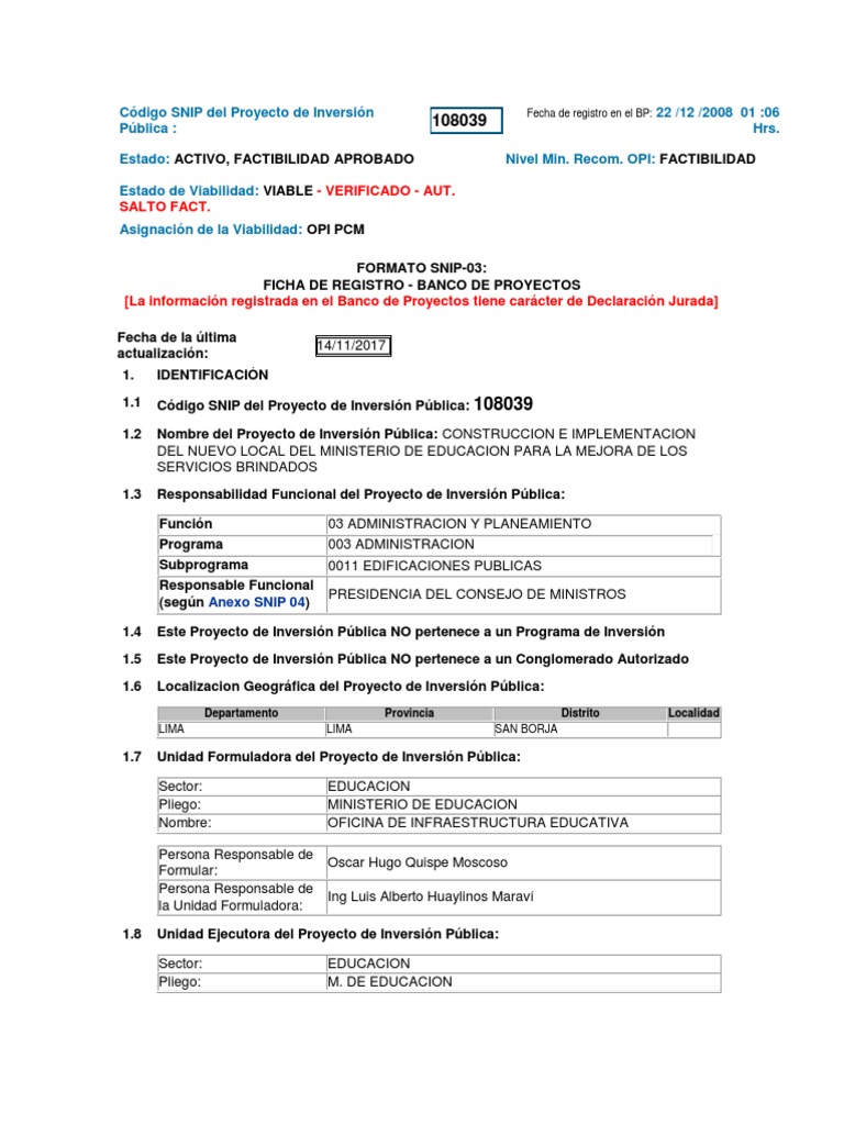 Código Snip 108039 | PDF | Lima | Precios