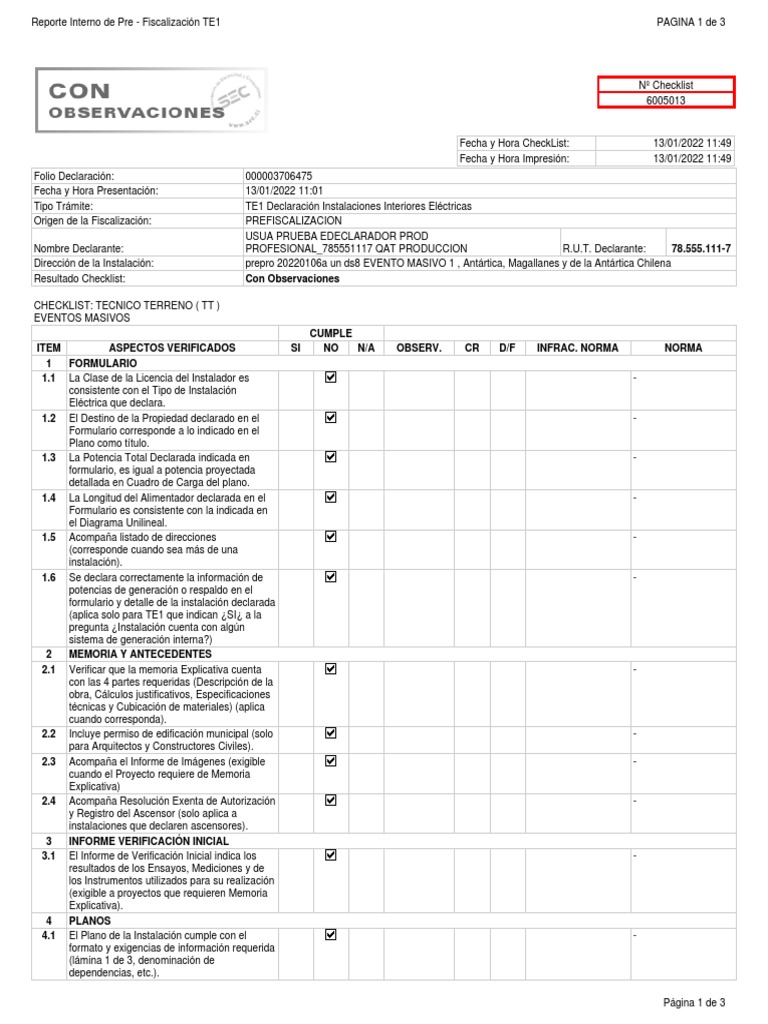 Checklist TT EVENTOS MASIVOS | PDF