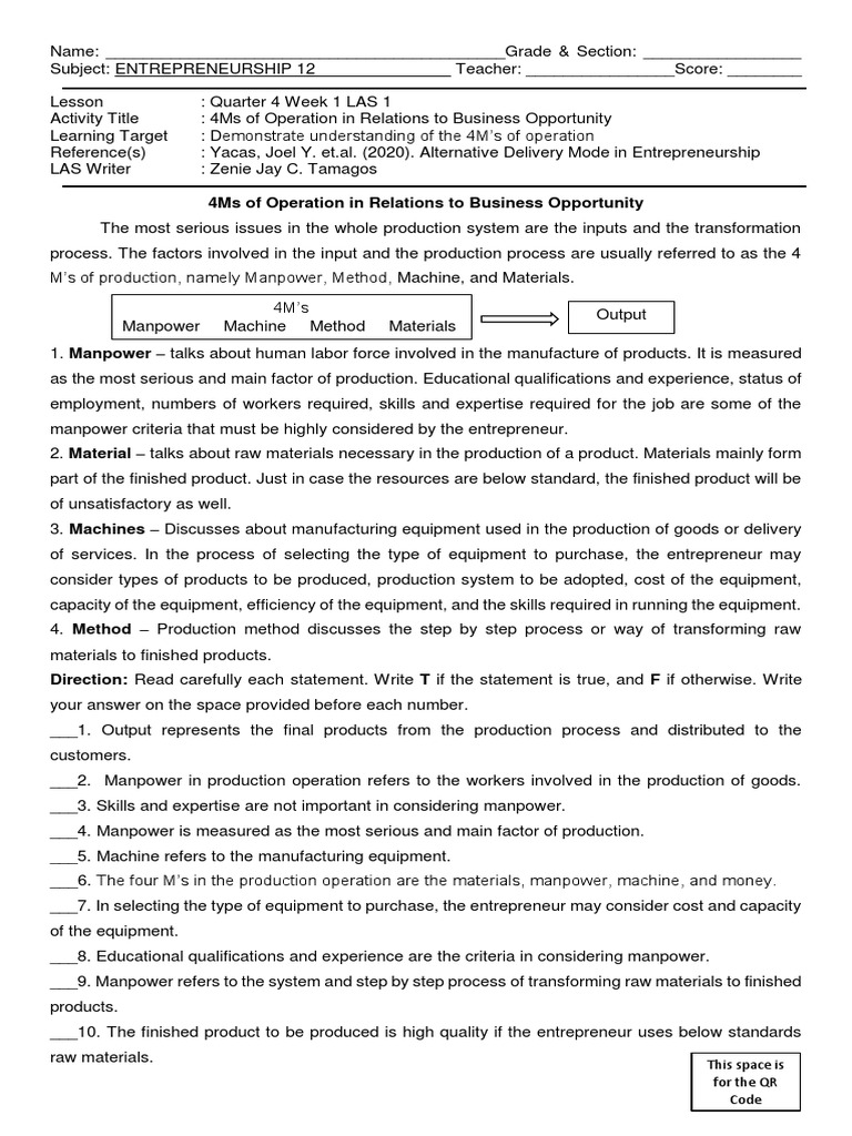 Entrep Week 1 LAS 1 - 071628 | Download Free PDF | Factors Of ...