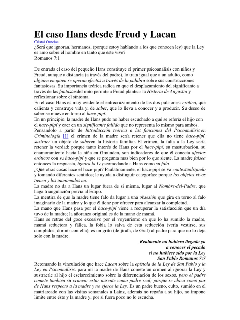 El Caso Hans Desde Freud y Lacan | PDF