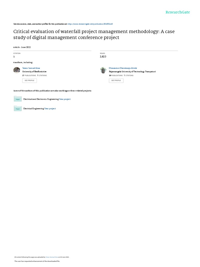 Critical Evaluation of Waterfall Project Management Methodology | PDF