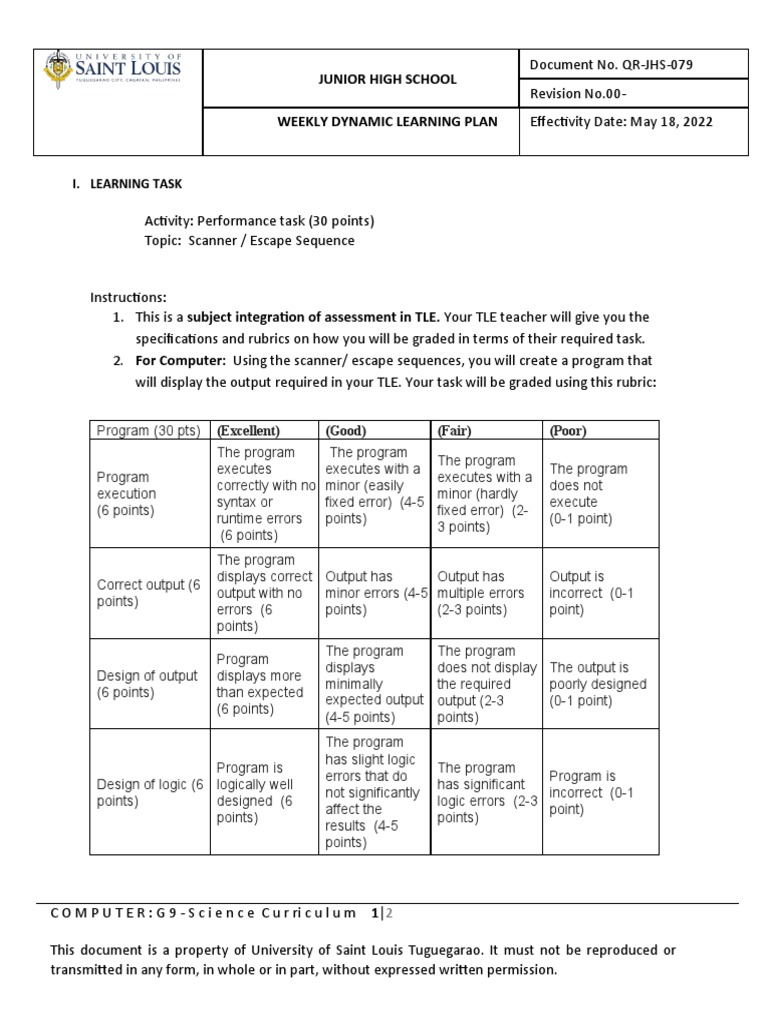 Computer Performance Task Grade 9-Courage | PDF | Computer Program ...