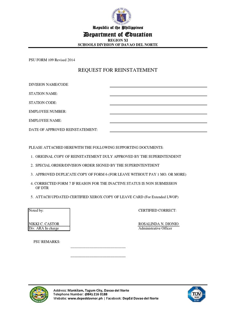 Reinstatement Form | PDF
