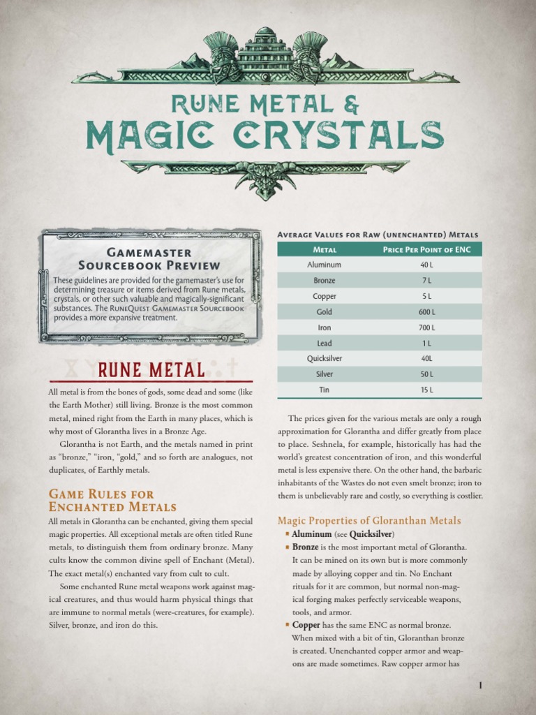 Errata - Rune Metal and Magic Crystals | PDF | Bronze | Metals