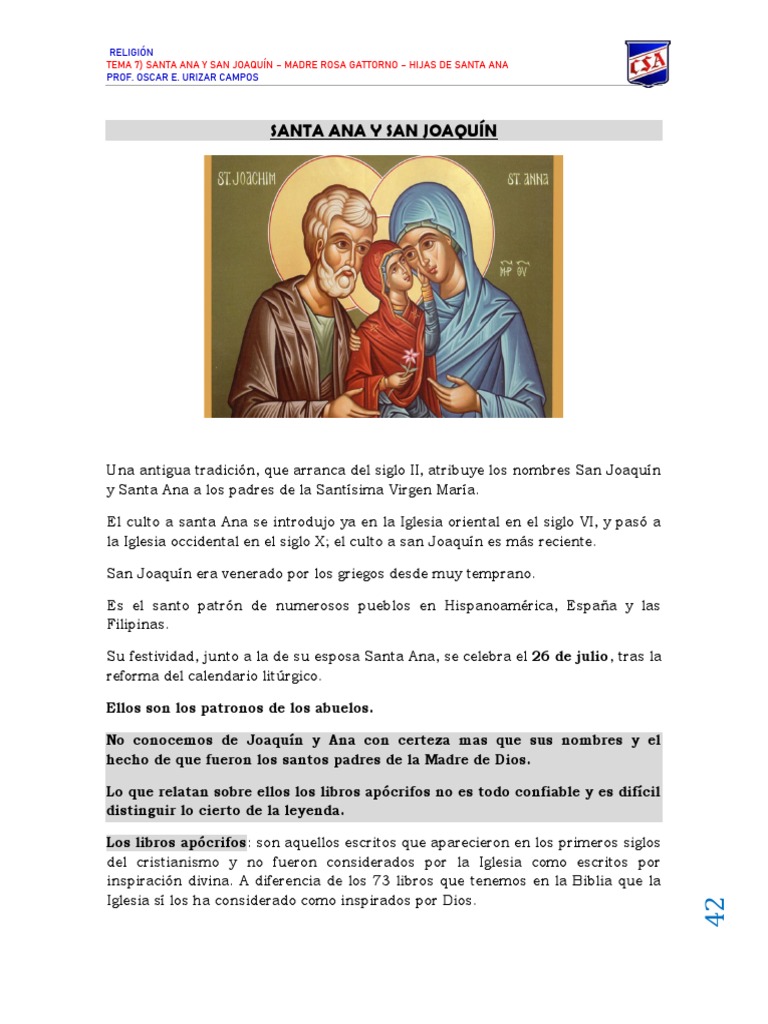Tema 7) Santa Ana y San Joaquín - Madre Rosa Gattorno - Hijas de Santa ...
