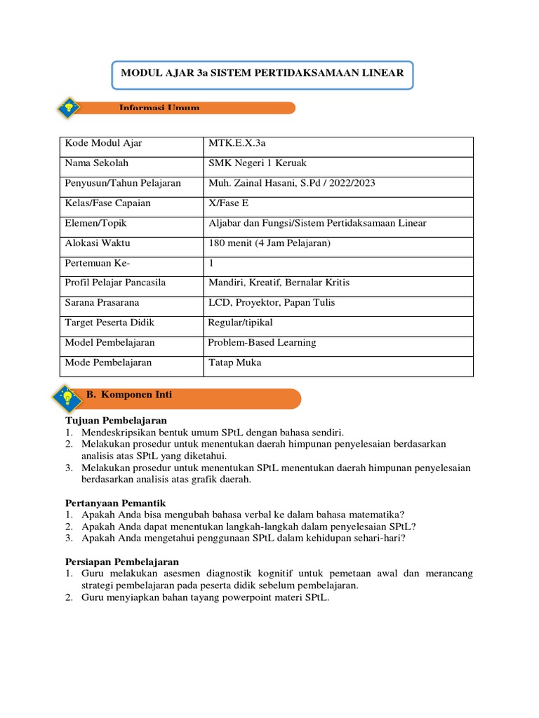 Modul Ajar 3 Sistem Pertidaksamaan Linear | PDF | Komputer