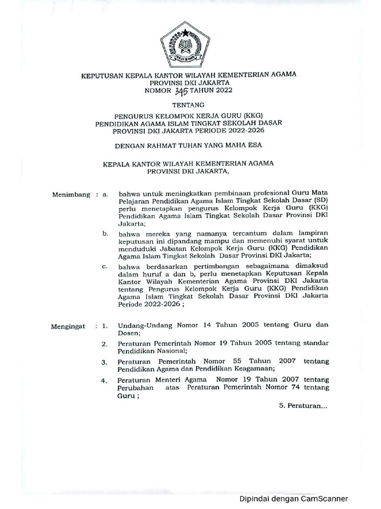 SK Pengurus KKG PAI Prov DKI Jakarta - Page-0001 | PDF