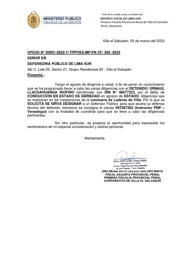 Oficio - para Defensor Publico 659-2023 | PDF