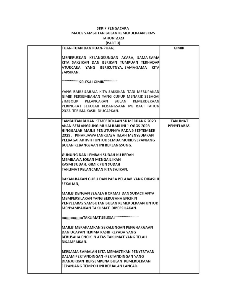 Skrip Pengacara Majlis Sambutan Hari Guru 2023 Part 3 | PDF