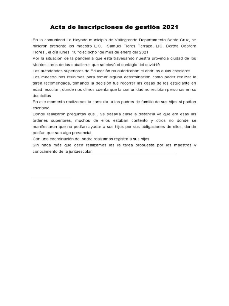 Acta de Gestion 2021 | PDF