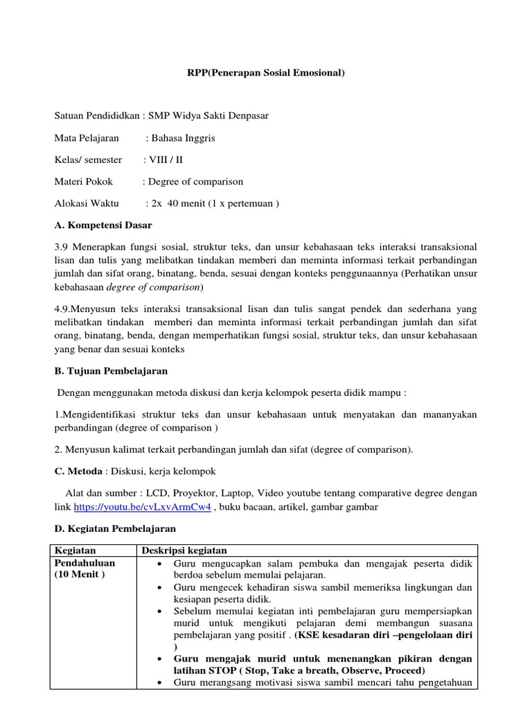 RPP Berdiferensiasi KSE | PDF