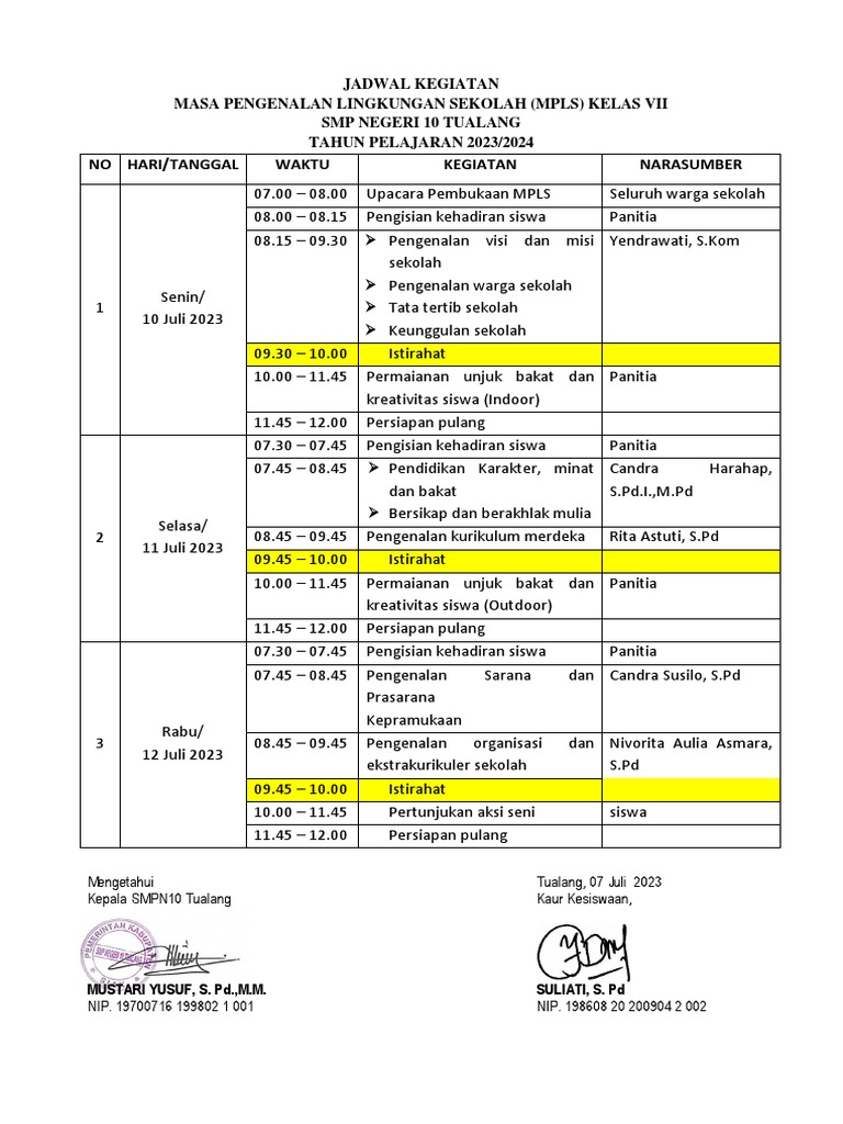 Jadwal Kegiatan MPLS | PDF