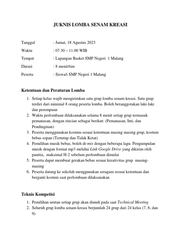 Juknis Lomba Senam Kreasi | PDF