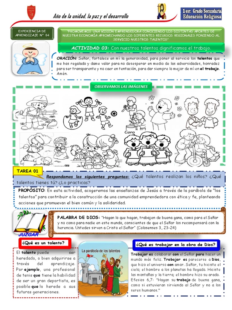 Actividades sobre la Parábola de los Talentos | PDF | Dios
