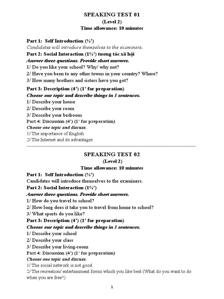 De Thi Speaking A2 | PDF
