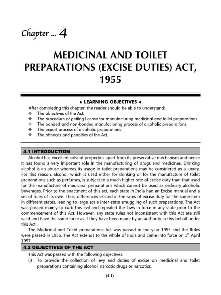 Medicinal & Tiolet Preparation Act Chapter | PDF