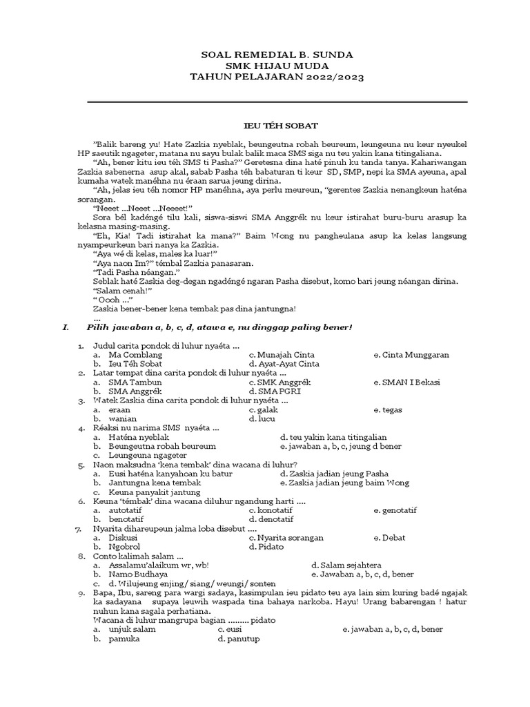 Soal Remedial B. Sunda Kelas Xi | PDF