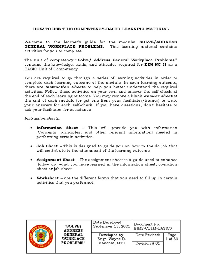 Uc3.-Solve - Address General Workplace Problems | PDF | Team Building ...