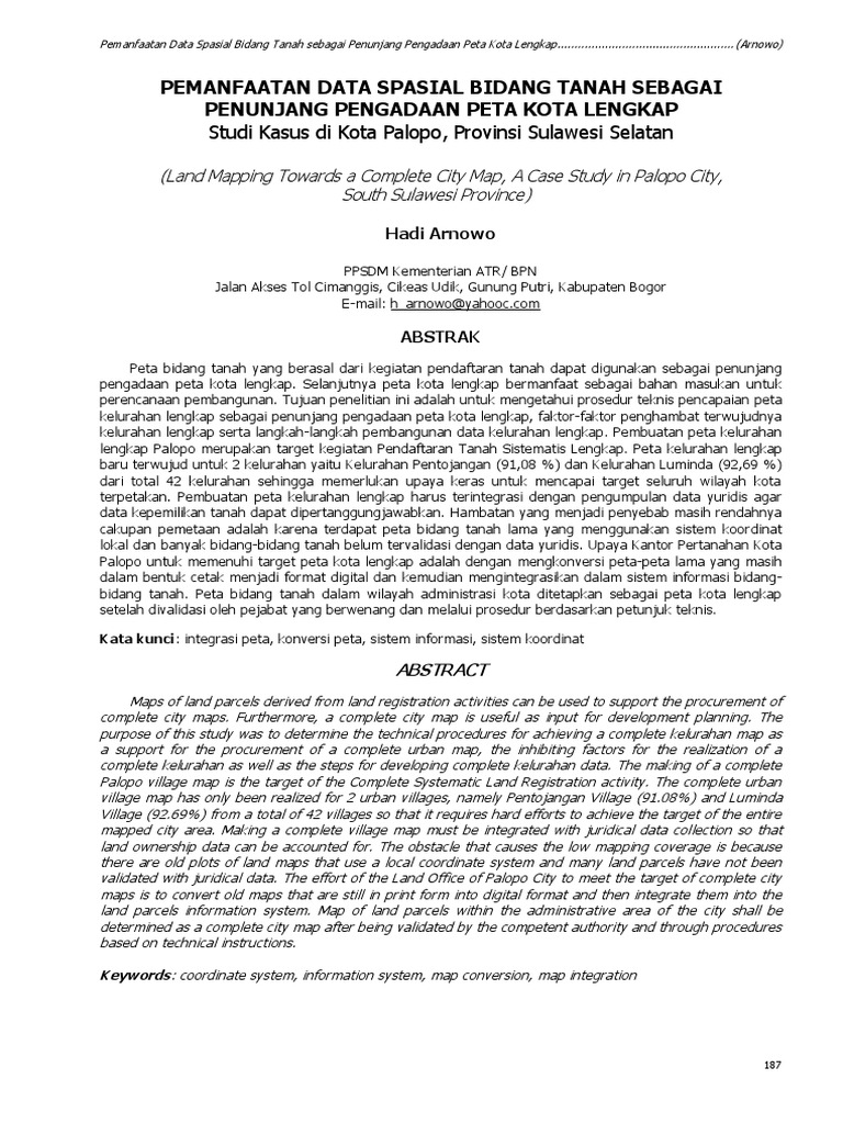 Pemanfaatan Data Spasial Bidang Tanah Sebagai Penunjang Pengadaan Peta ...