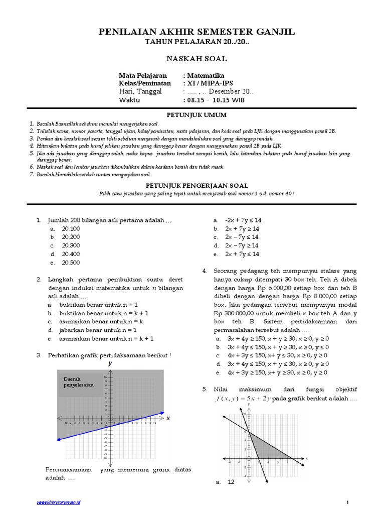 Soal & Jawaban PAS MTK Wajib Kelas XI (WWW - Kherysuryawan.id) | PDF | Metode & Bahan Ajar