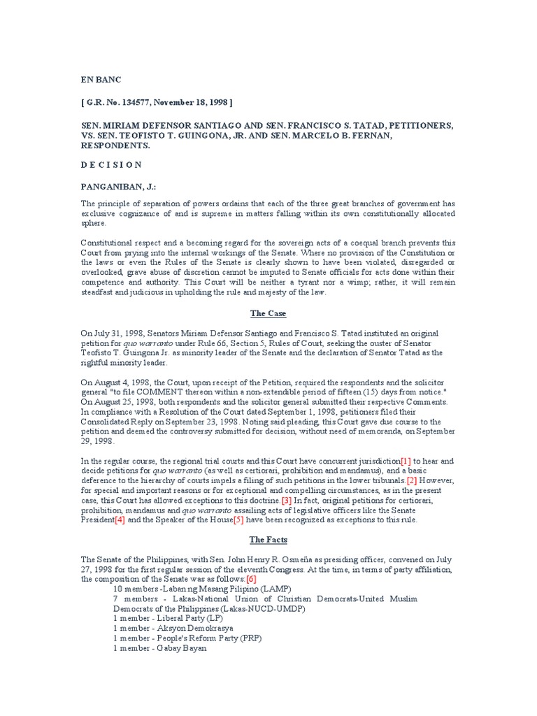 Case Digest - Tatad Vs Guingona | PDF