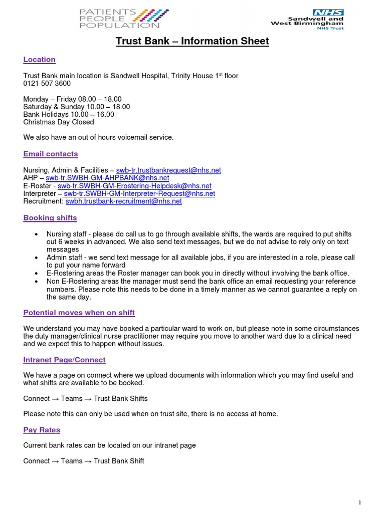 Trust Bank Information Sheet | PDF