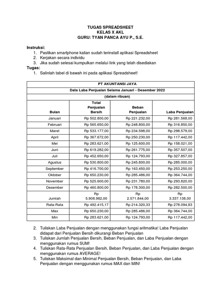 Tugas 1 Spreadsheet Dan Petunjuk | PDF | Computers