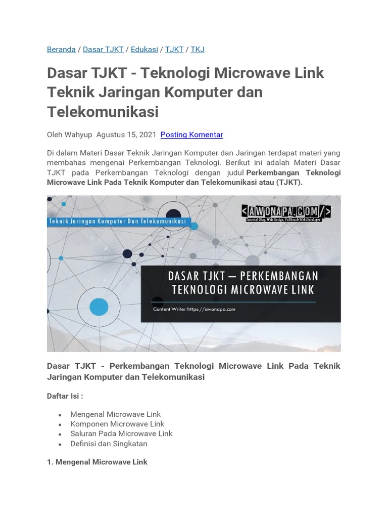 Memahami Perkembangan Teknologi Pada Teknik Jaringan Komputer dan Telekomunikasi Microwave Link ...