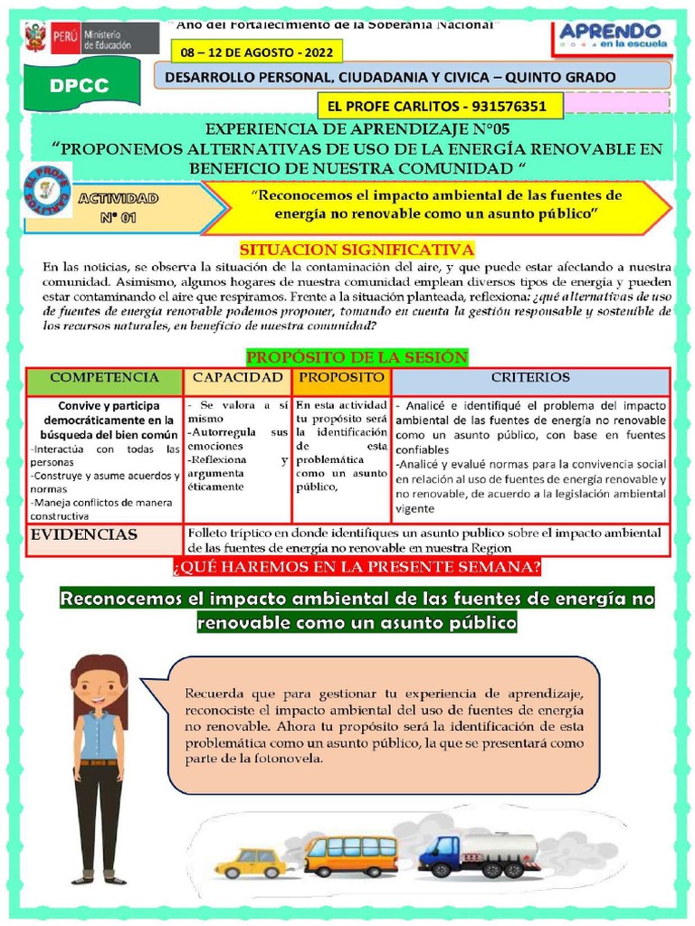 Experiencia de Aprendizaje #05 - Actividad N°01 - 5to Grado - DPCC - 00001 | PDF