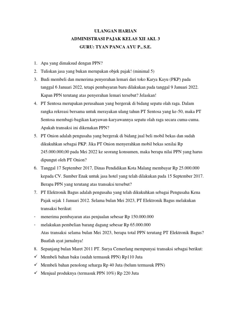 Ulangan Harian PPN Kelas Xii Akl 3 | PDF