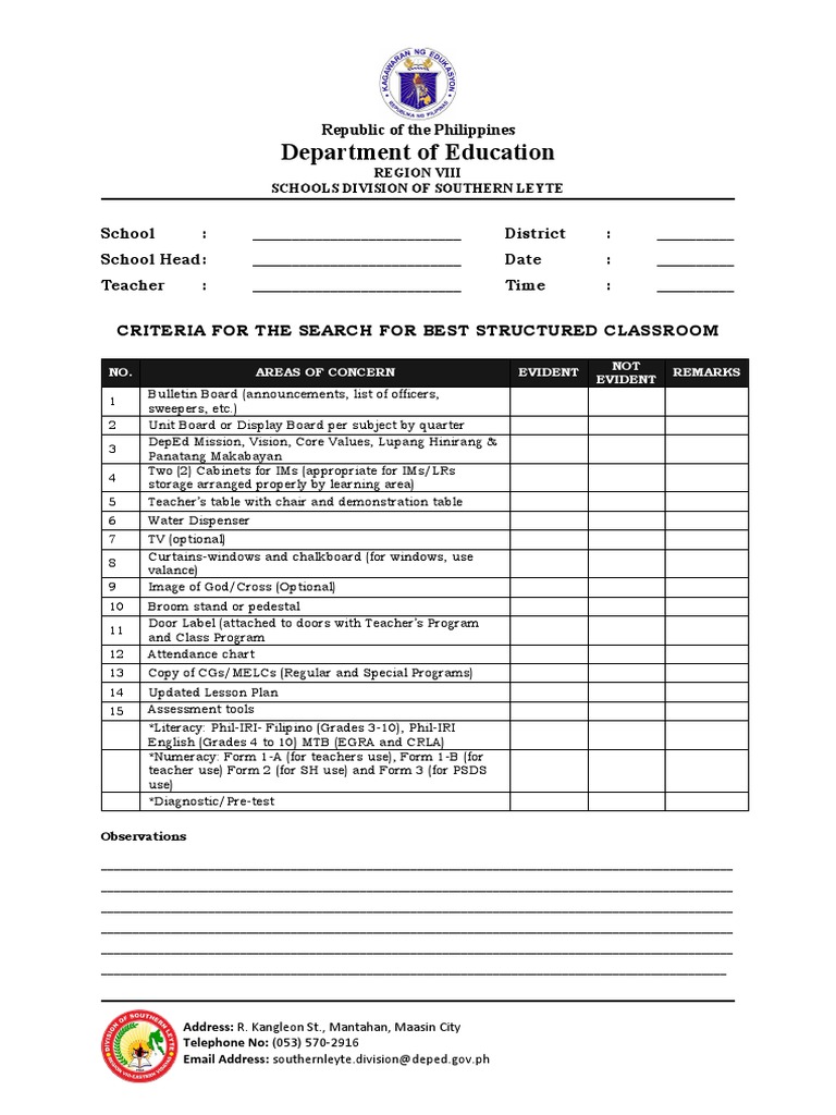 Criteria Best Structured Classroom FINAL | PDF | Teaching | Human ...